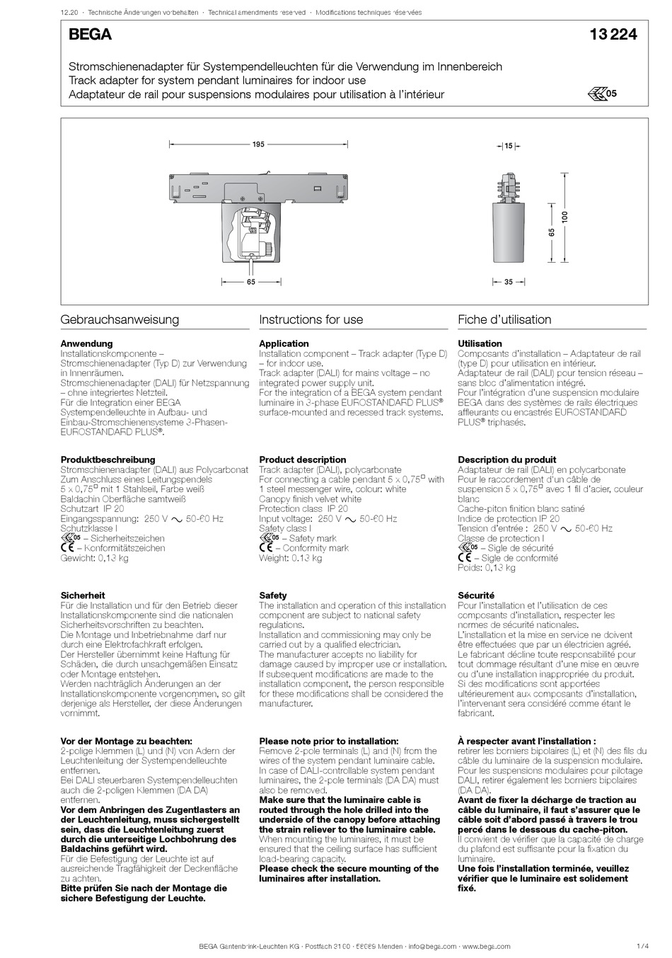 BEGA 13 224 INSTRUCTIONS FOR USE Pdf Download | ManualsLib