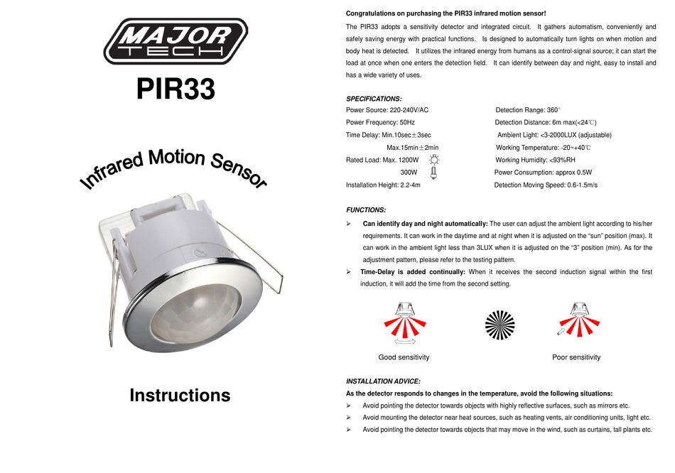 MAJOR TECH PIR33 INSTRUCTIONS Pdf Download | ManualsLib