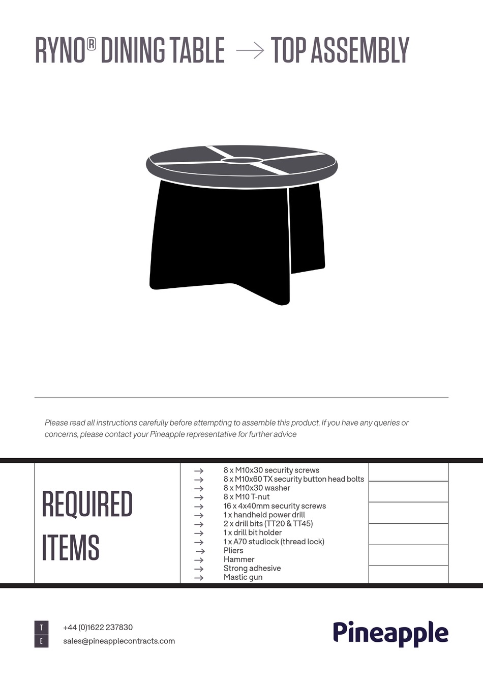 PINEAPPLE RYNO DINING TABLE ASSEMBLY INSTRUCTIONS Pdf Download | ManualsLib