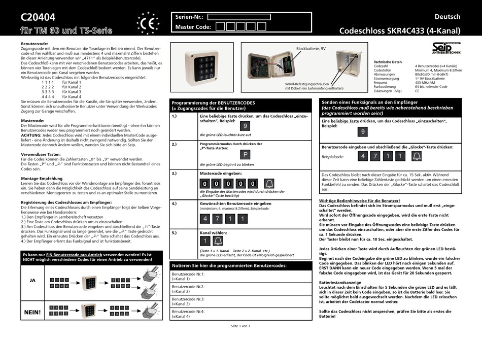 SEIP DIGI-PAD SKR4C433 MANUAL Pdf Download | ManualsLib