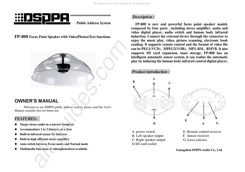 DSPPA FP-808 OWNER'S MANUAL Pdf Download | ManualsLib