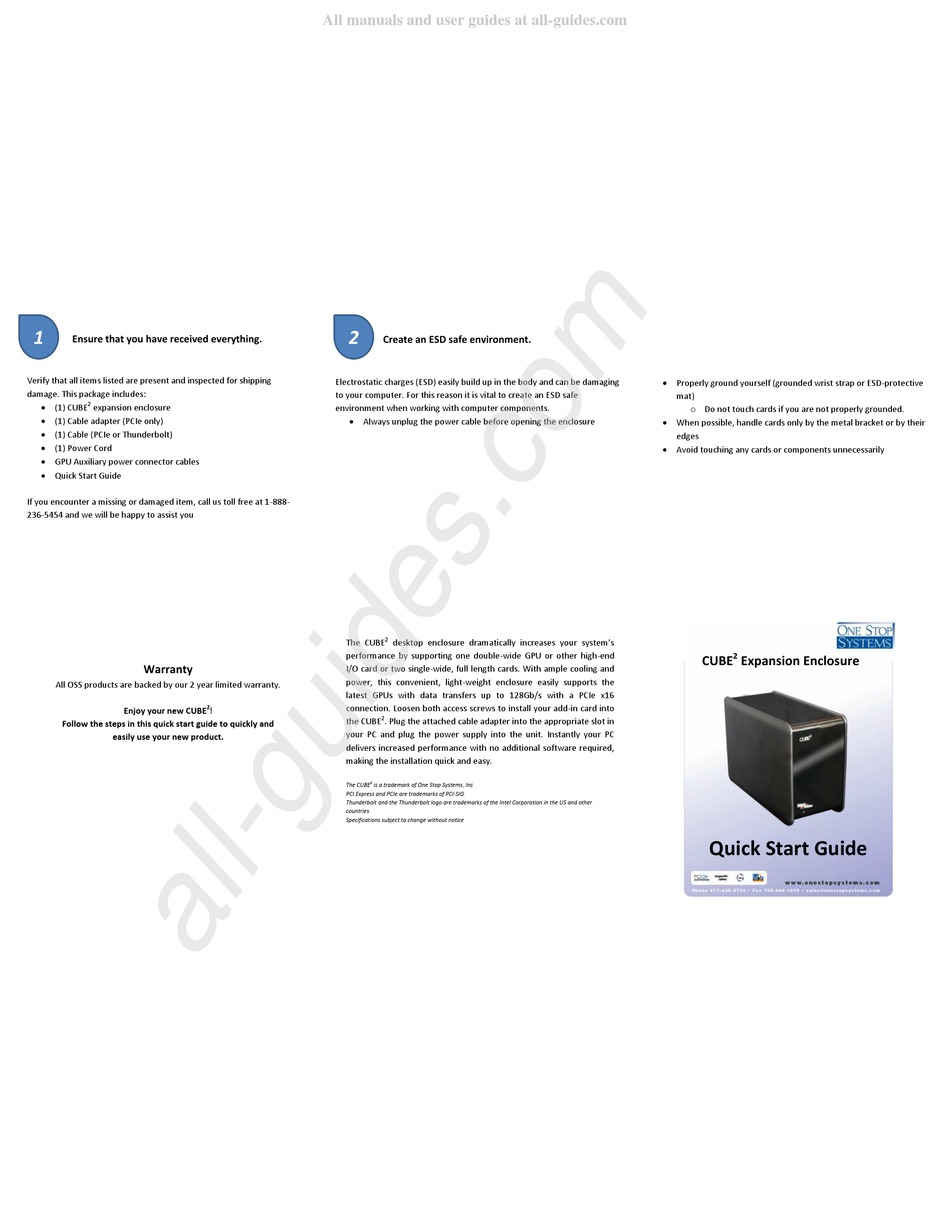 ONE STOP SYSTEMS CUBE2 QUICK START MANUAL Pdf Download | ManualsLib