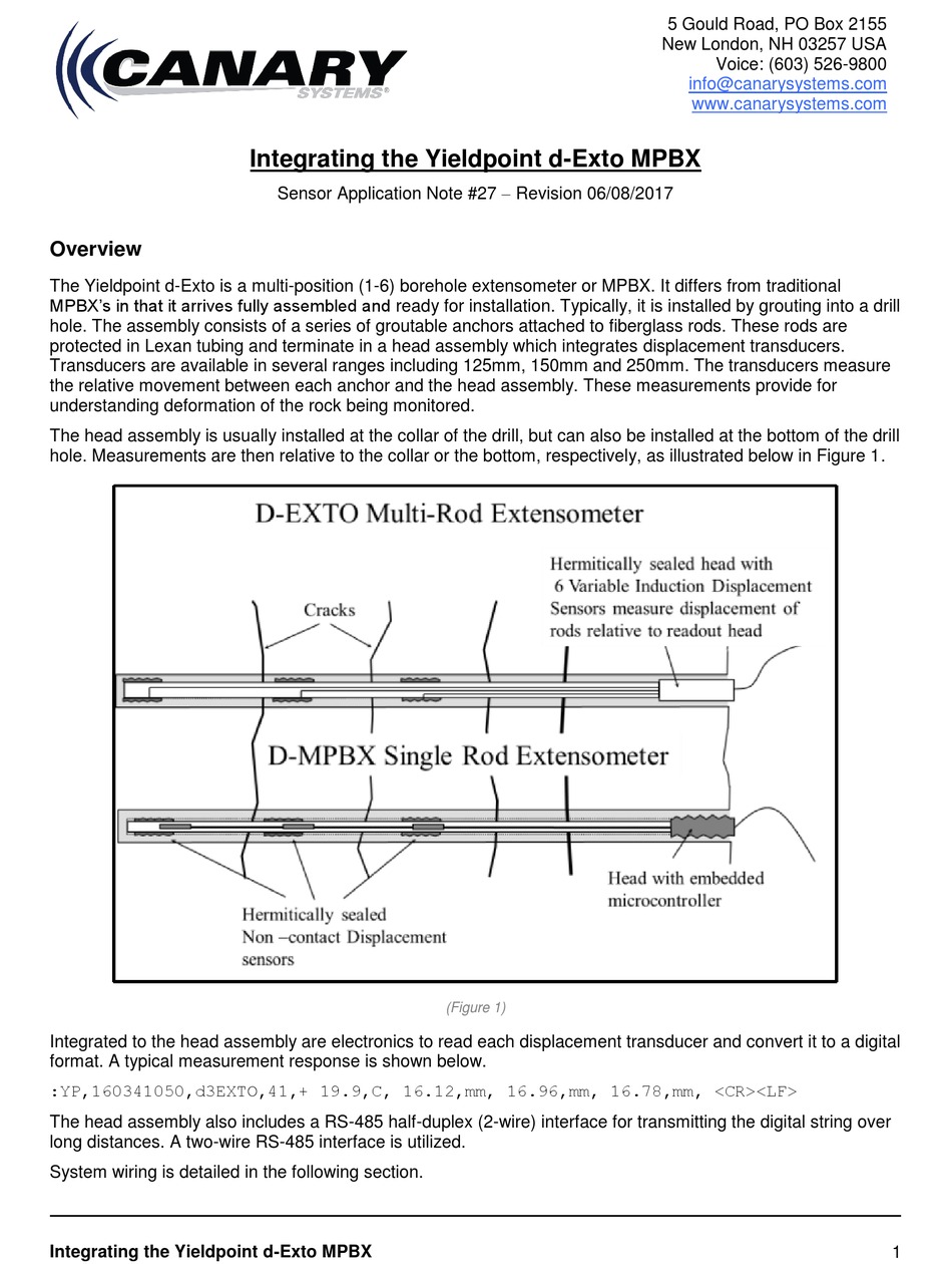 Canary Systems Yieldpoint D Exto Mpbx Instructions For Integrating Pdf Download Manualslib