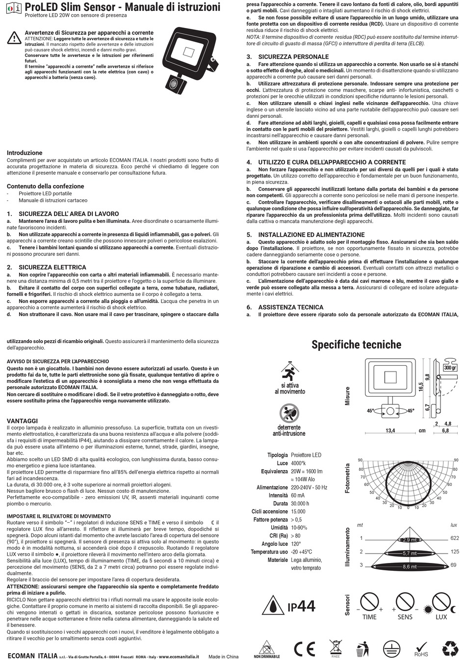 ECOMAN ITALIA PROLED SLIM SENSOR INSTRUCTION MANUAL Pdf Download ...