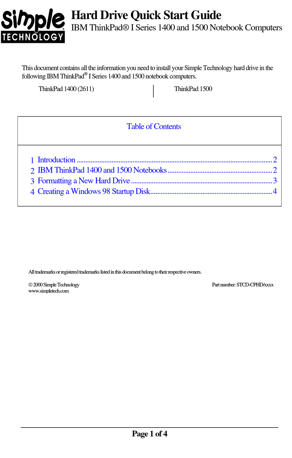 SIMPLETECH IBM THINKPAD I SERIES QUICK START MANUAL Pdf Download ...
