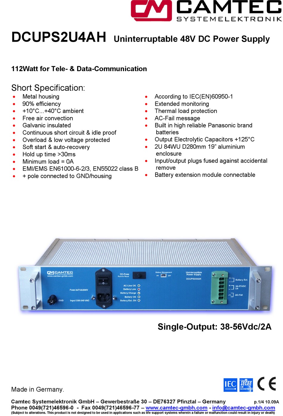 CAMTEC DCUPS2U4AH TECHNICAL INFORMATION Pdf Download | ManualsLib