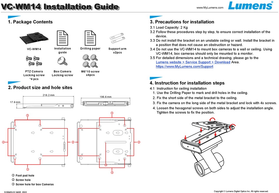 LUMENS VC-WM14 INSTALLATION MANUAL Pdf Download | ManualsLib