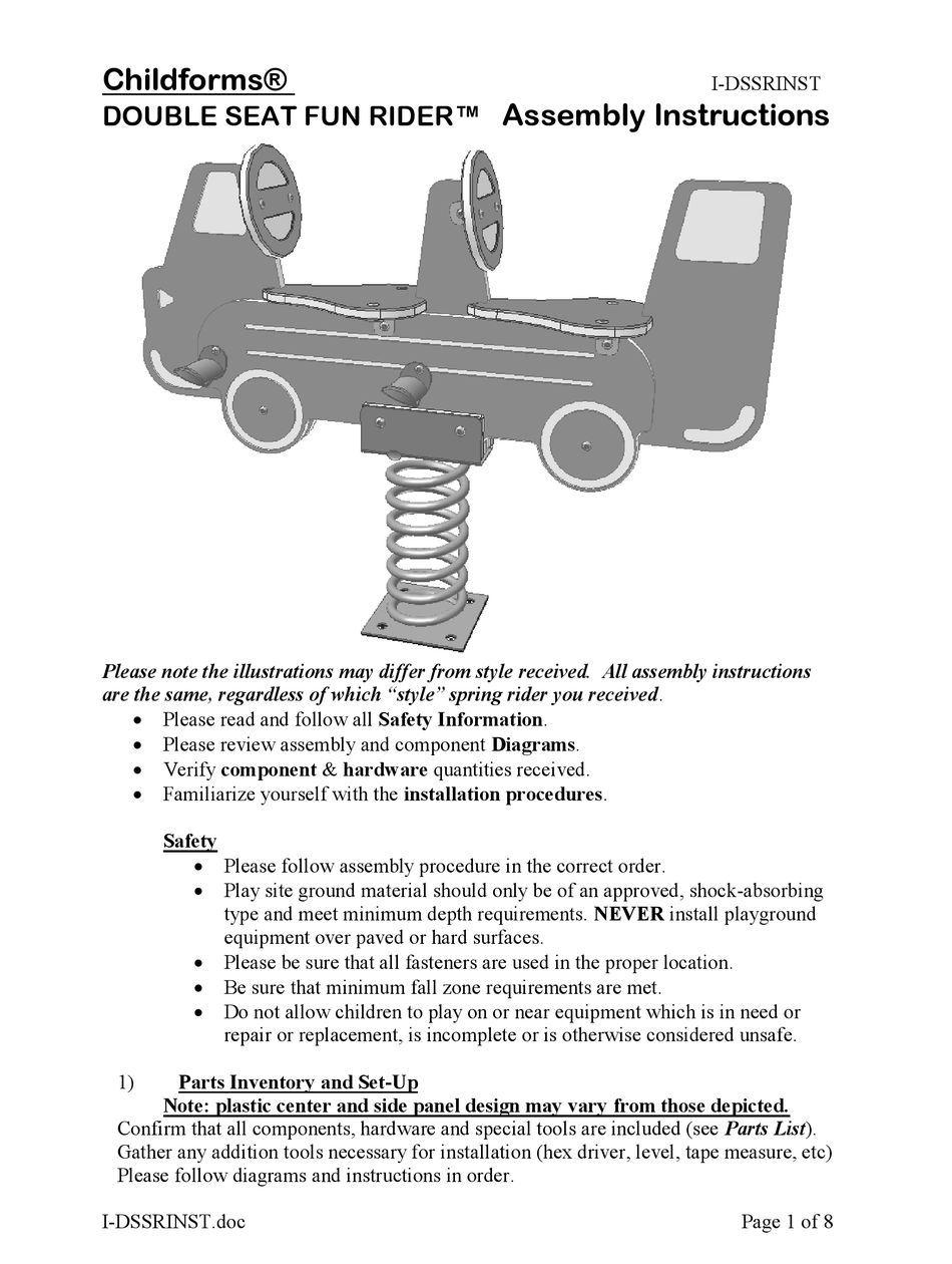 CHILDFORMS DOUBLE SEAT FUN RIDER ASSEMBLY INSTRUCTIONS MANUAL Pdf ...