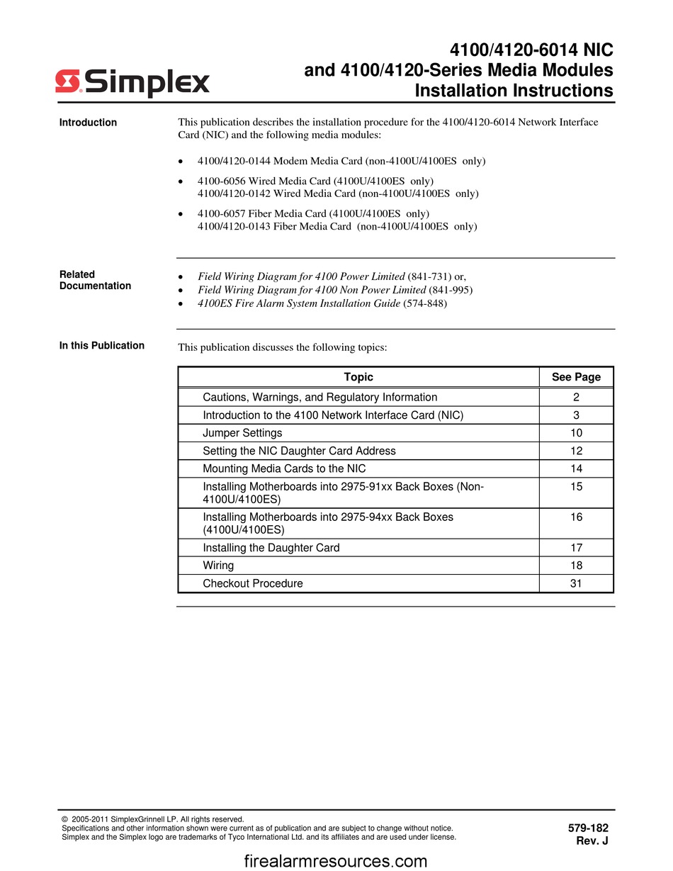 SIMPLEX 4100 SERIES INSTALLATION INSTRUCTIONS MANUAL Pdf Download ...