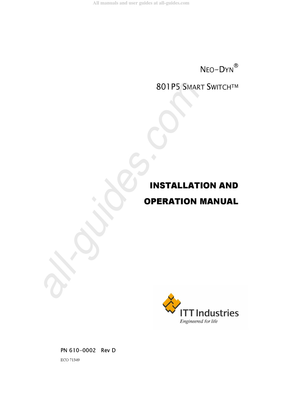 ITT INDUSTRIES NEO-DYN 801P5 INSTALLATION AND OPERATION MANUAL Pdf ...