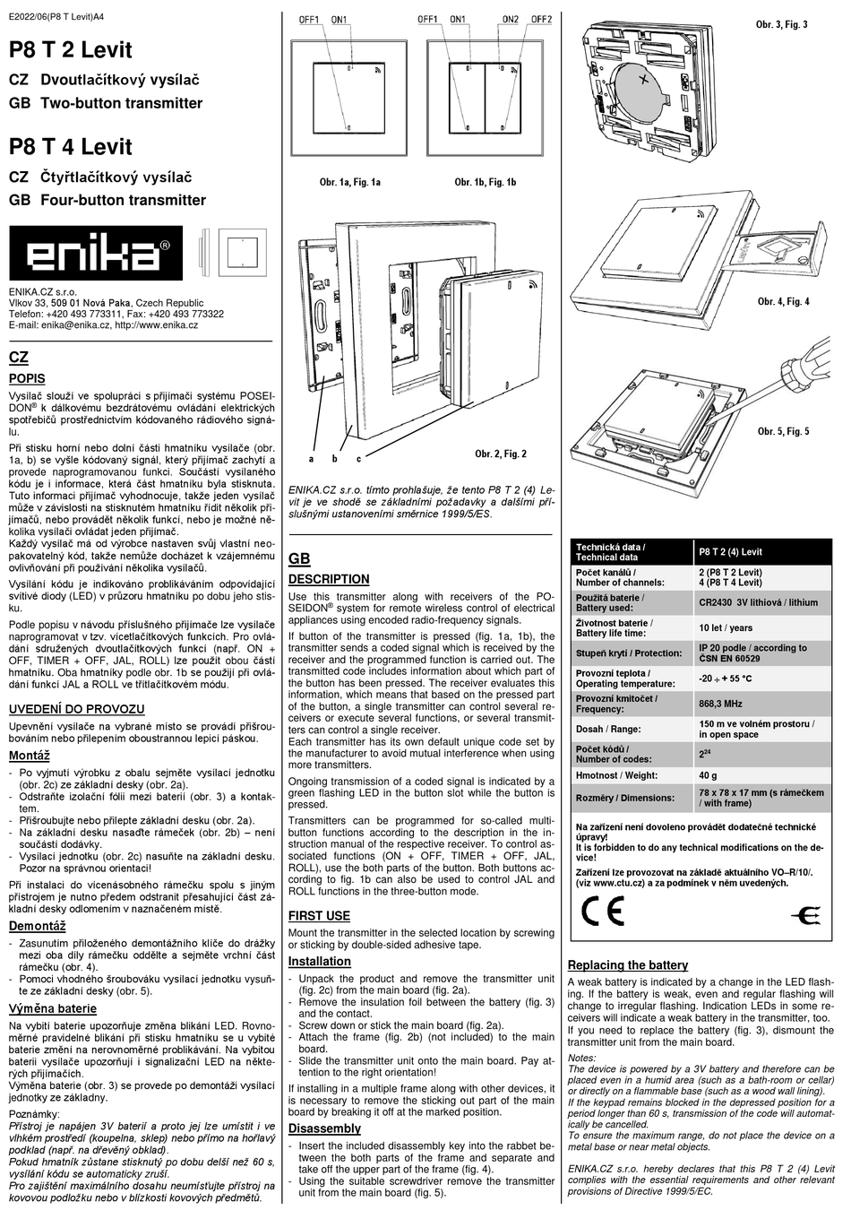Enika P8 T 2 Levit Quick Start Manual Pdf Download Manualslib