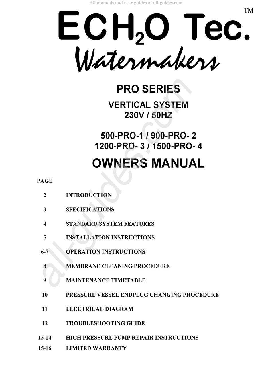 ECH2O TEC. PRO SERIES OWNER'S MANUAL Pdf Download | ManualsLib