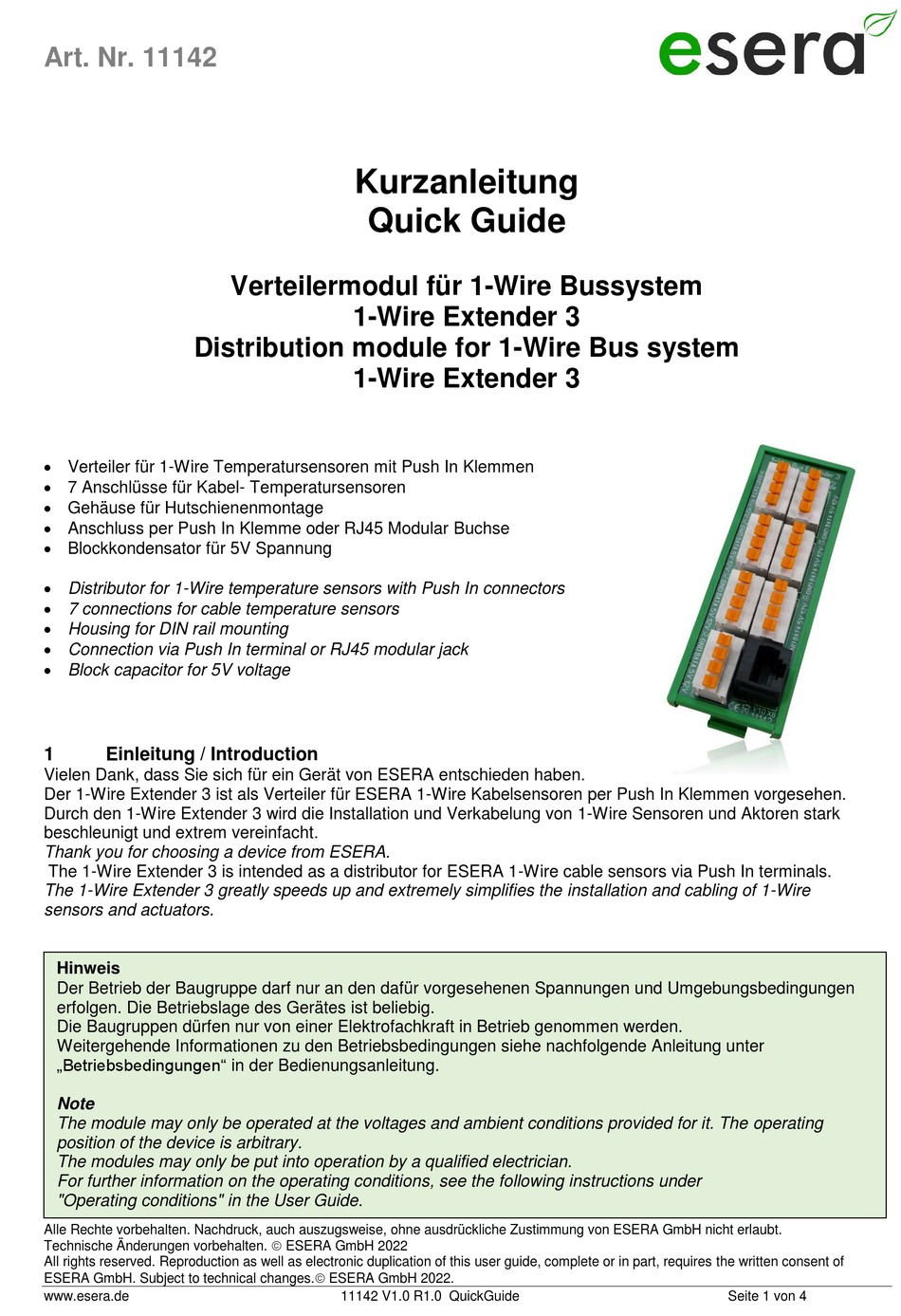ESERA 11142 QUICK MANUAL Pdf Download | ManualsLib