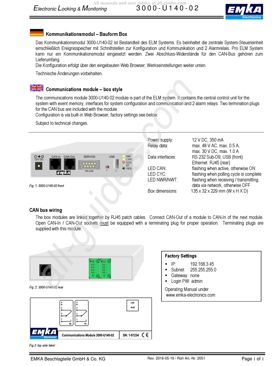 EMKA ELECTRONICS 3000-U140-02 QUICK START MANUAL Pdf Download | ManualsLib