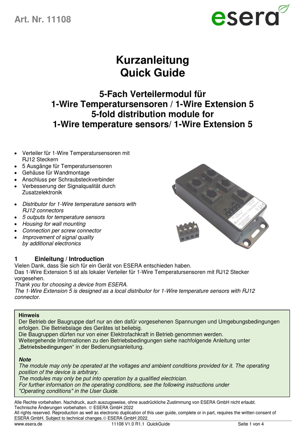 ESERA 11108 QUICK MANUAL Pdf Download | ManualsLib