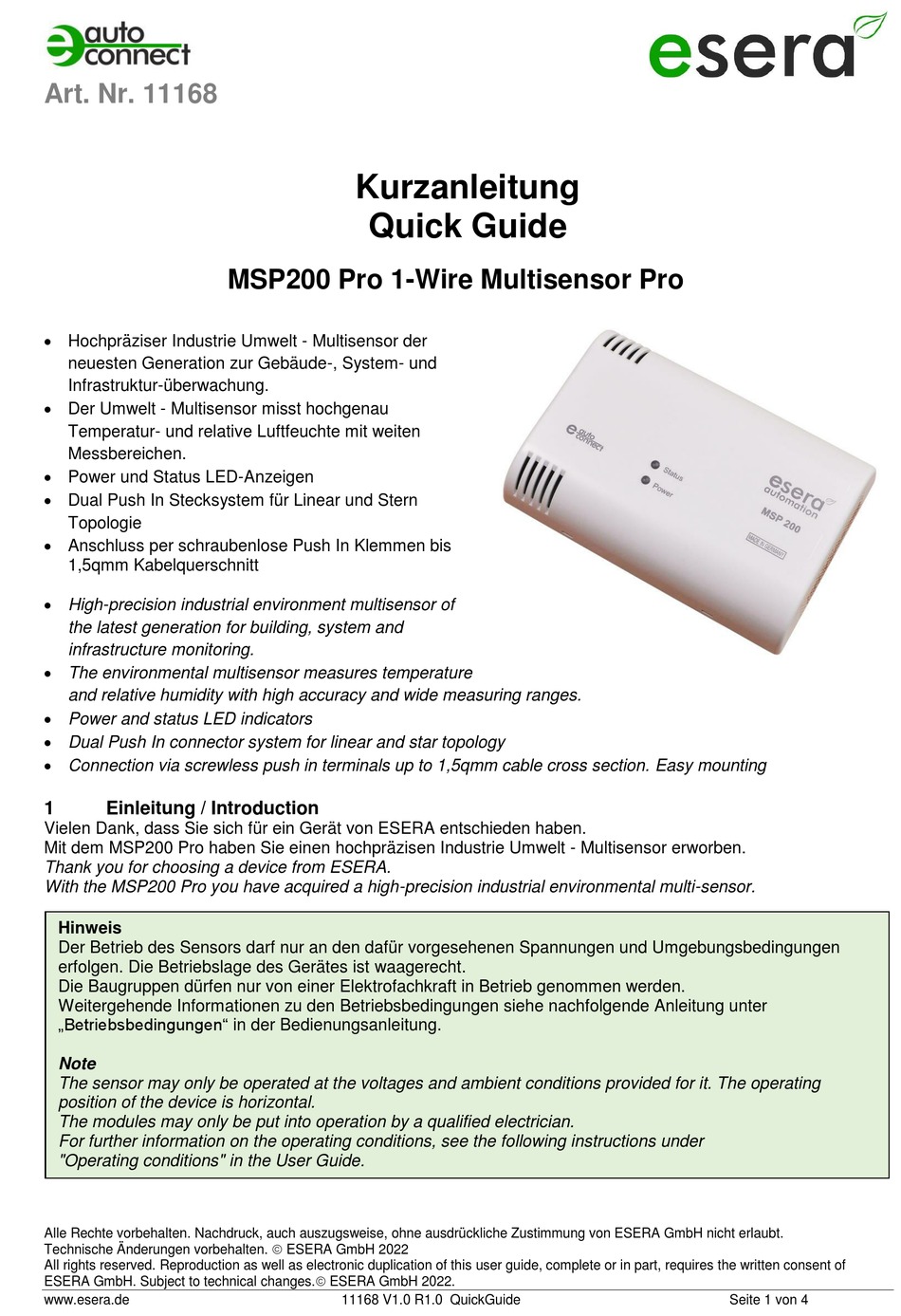 ESERA AUTO CONNECT MSP200 PRO QUICK MANUAL Pdf Download | ManualsLib
