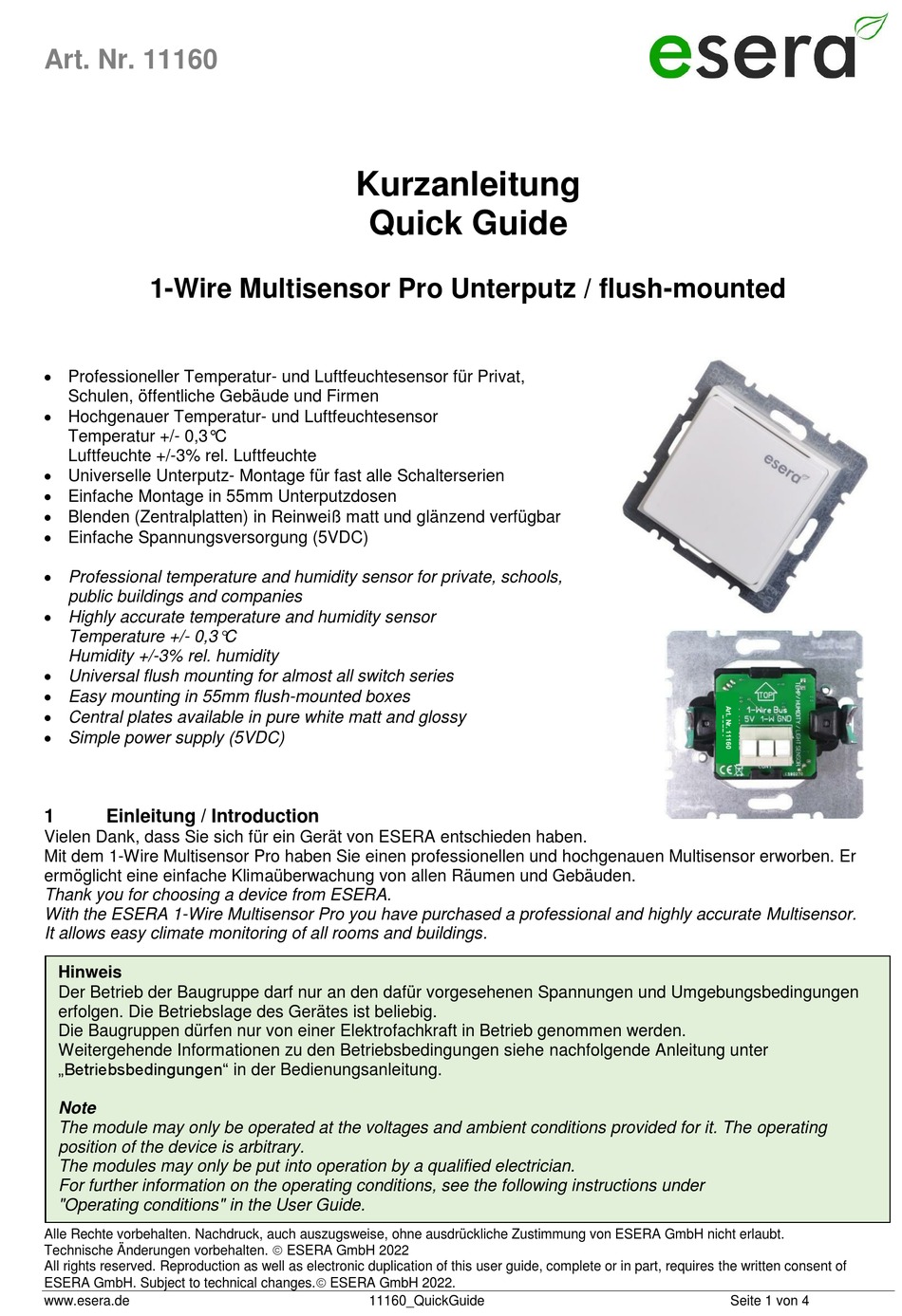 ESERA 11160 QUICK MANUAL Pdf Download | ManualsLib