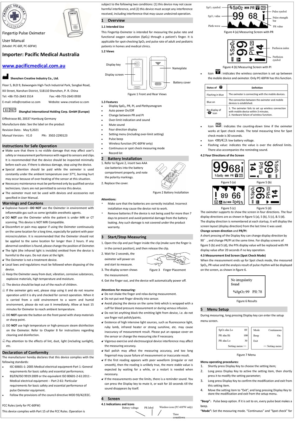 PACIFIC MEDICAL PC-60F USER MANUAL Pdf Download | ManualsLib