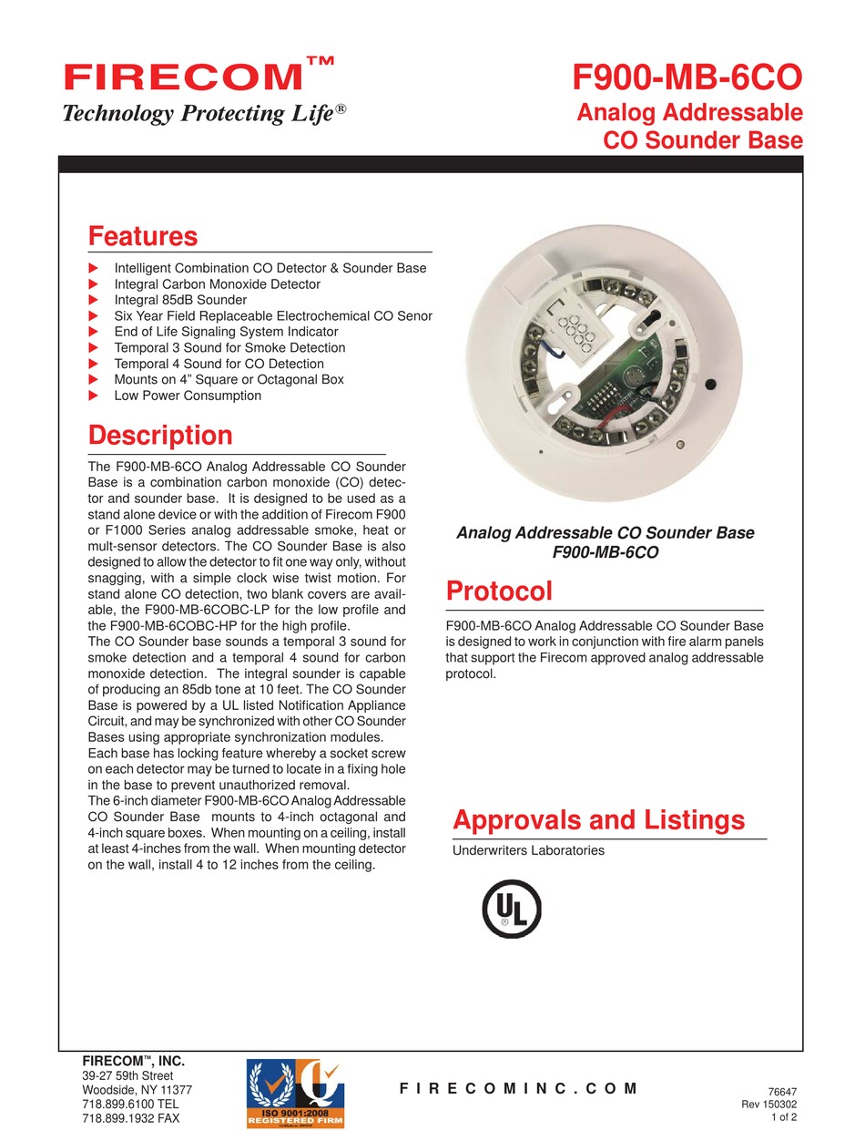 FIRECOM F900-MB-6CO QUICK START MANUAL Pdf Download | ManualsLib