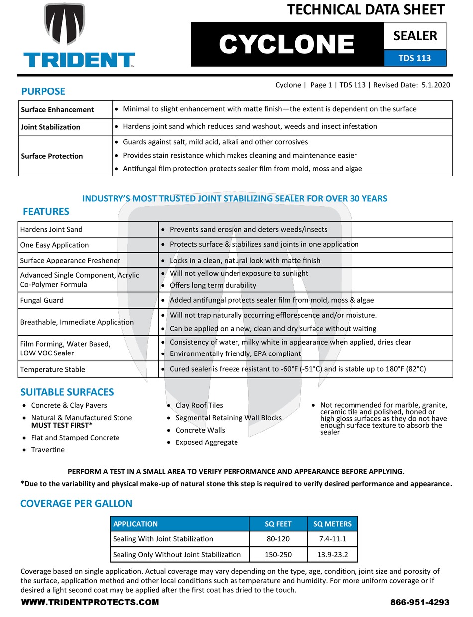 TRIDENT CYCLONE TECHNICAL DATA SHEET Pdf Download | ManualsLib