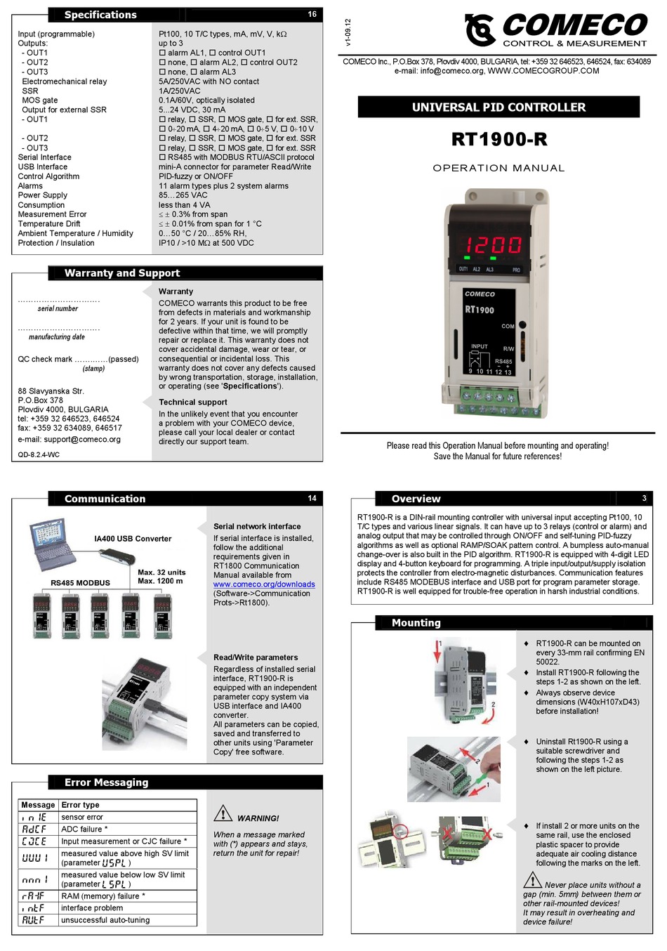 COMECO RT1900-R OPERATION MANUAL Pdf Download | ManualsLib