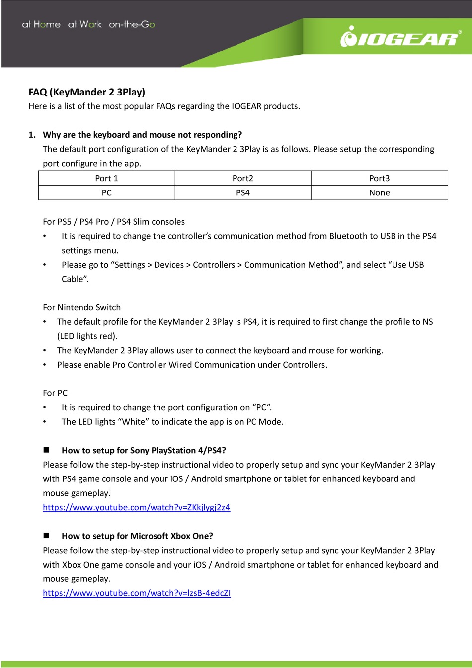 IOGEAR KEYMANDER 2 3PLAY FAQ Pdf Download | ManualsLib