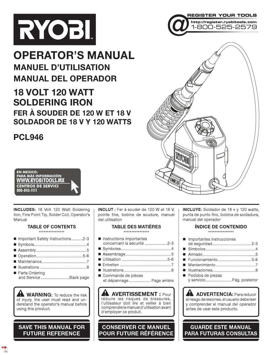 RYOBI PCL946 OPERATOR'S MANUAL Pdf Download | ManualsLib