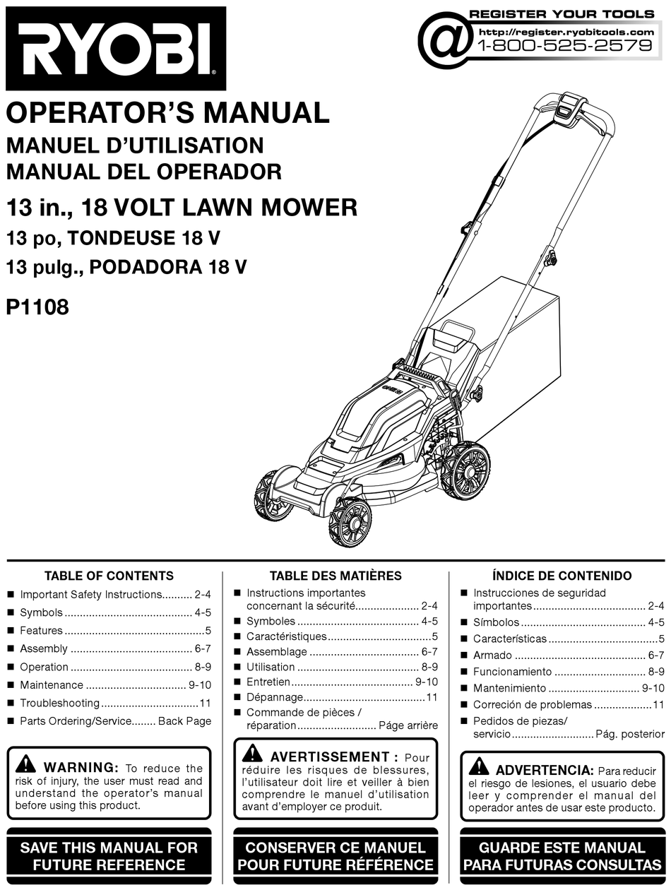 RYOBI P1108 OPERATOR'S MANUAL Pdf Download | ManualsLib