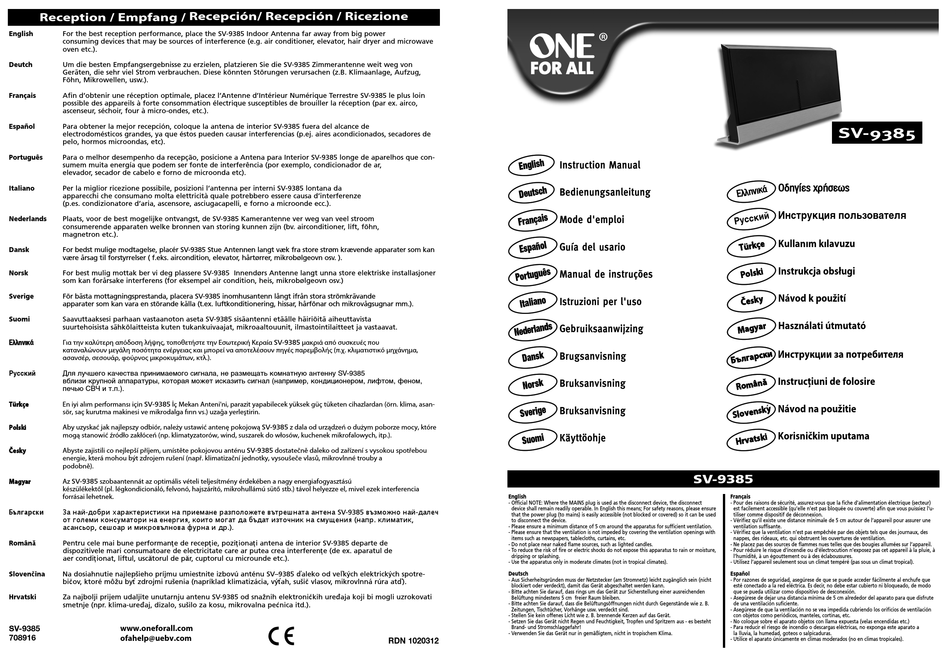 ONE FOR ALL SV 9385 INSTRUCTION MANUAL Pdf Download ManualsLib ONE FOR ALL SV 9385 INSTRUCTION MANUAL Pdf Download ManualsLib