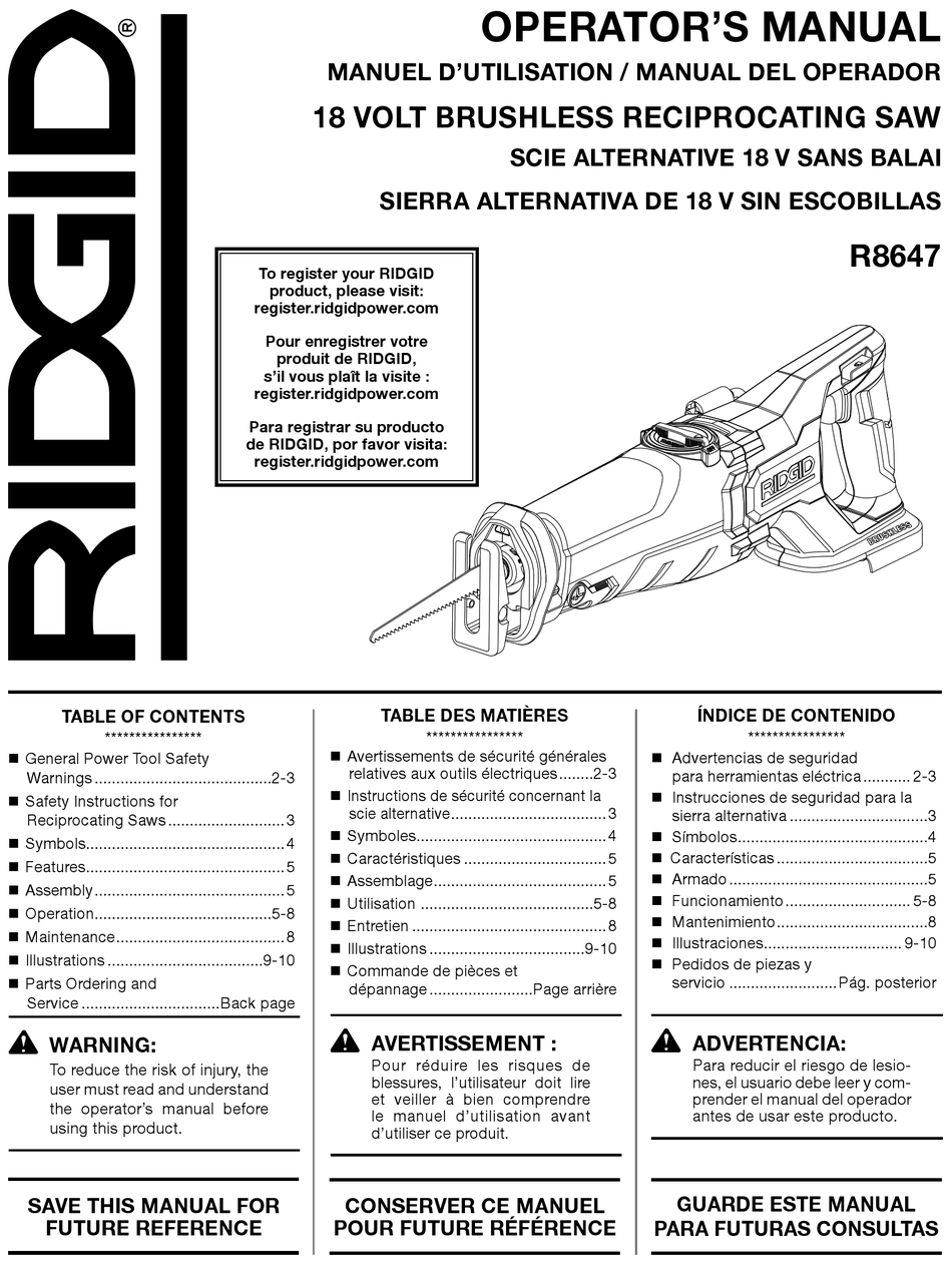 RIDGID R8647 OPERATOR'S MANUAL Pdf Download | ManualsLib