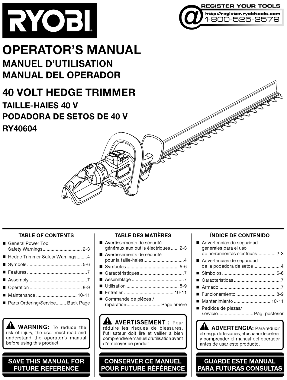 RYOBI RY40604 OPERATOR'S MANUAL Pdf Download | ManualsLib