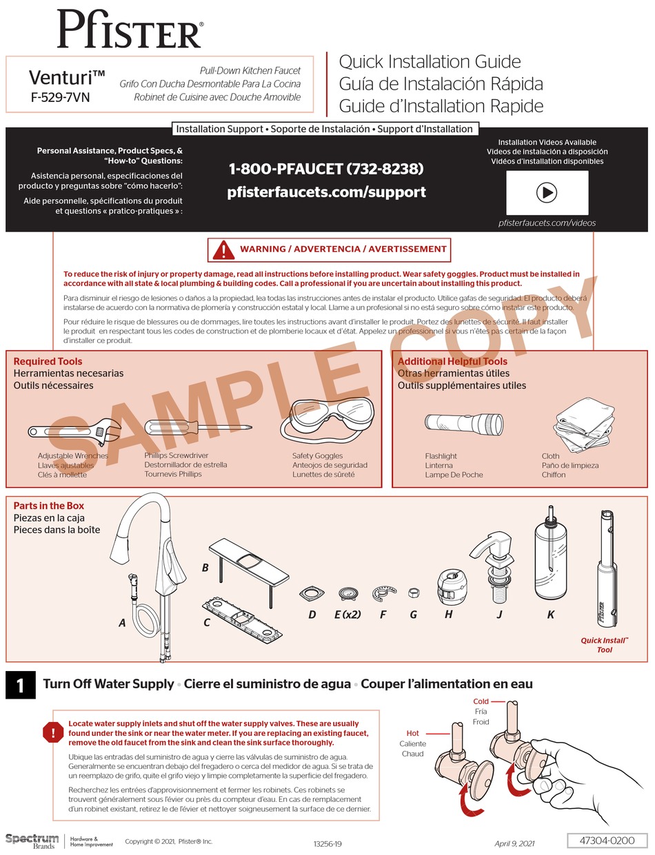 SPECTRUM BRANDS PFISTER VENTURI F-529-7VN QUICK INSTALLATION MANUAL Pdf ...