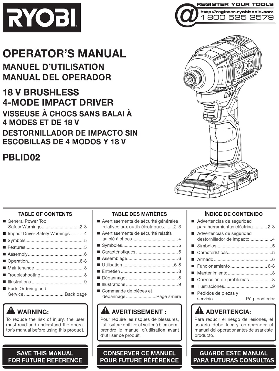 RYOBI PBLID02 OPERATOR'S MANUAL Pdf Download | ManualsLib