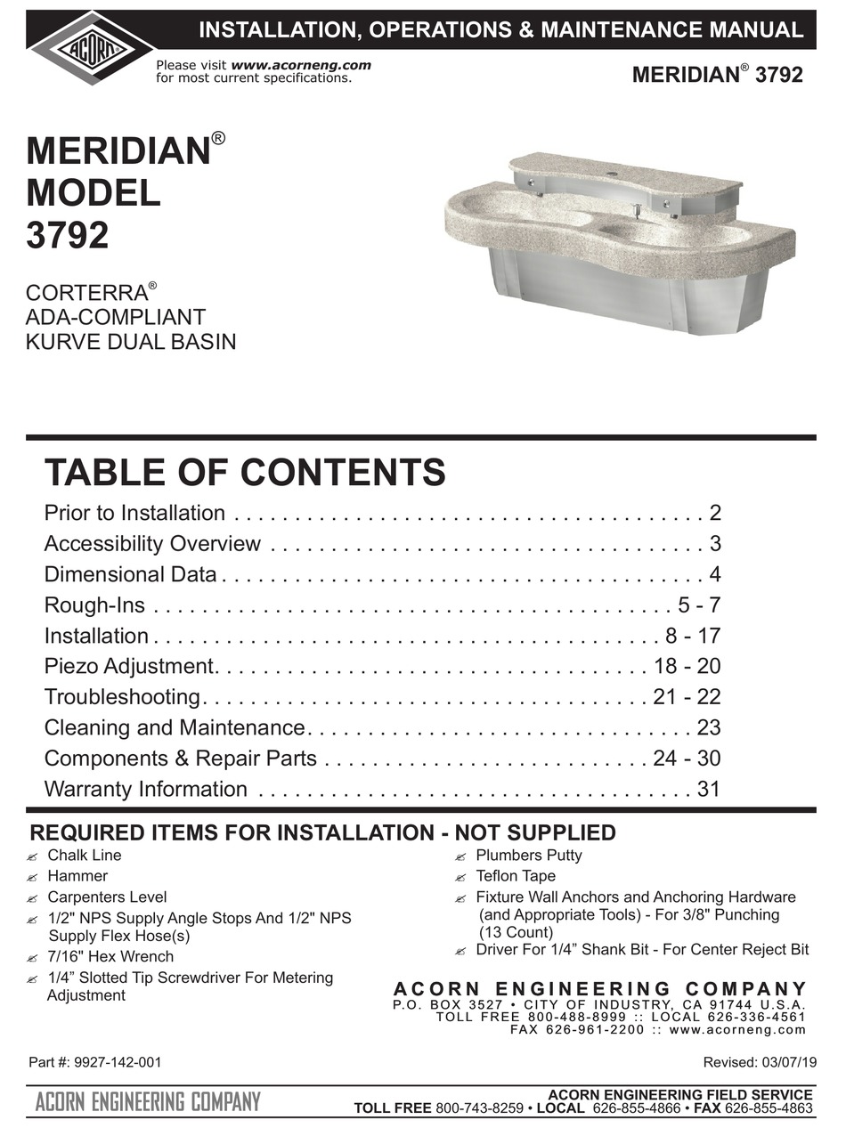 ACORN MERIDIAN 3792 INSTALLATION, OPERATION & MAINTENANCE MANUAL Pdf ...
