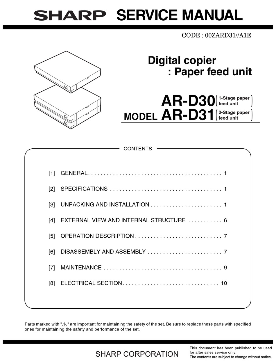 SHARP AR-D30 SERVICE MANUAL Pdf Download | ManualsLib