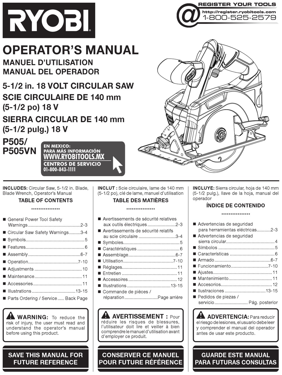 RYOBI P505VN OPERATOR'S MANUAL Pdf Download | ManualsLib