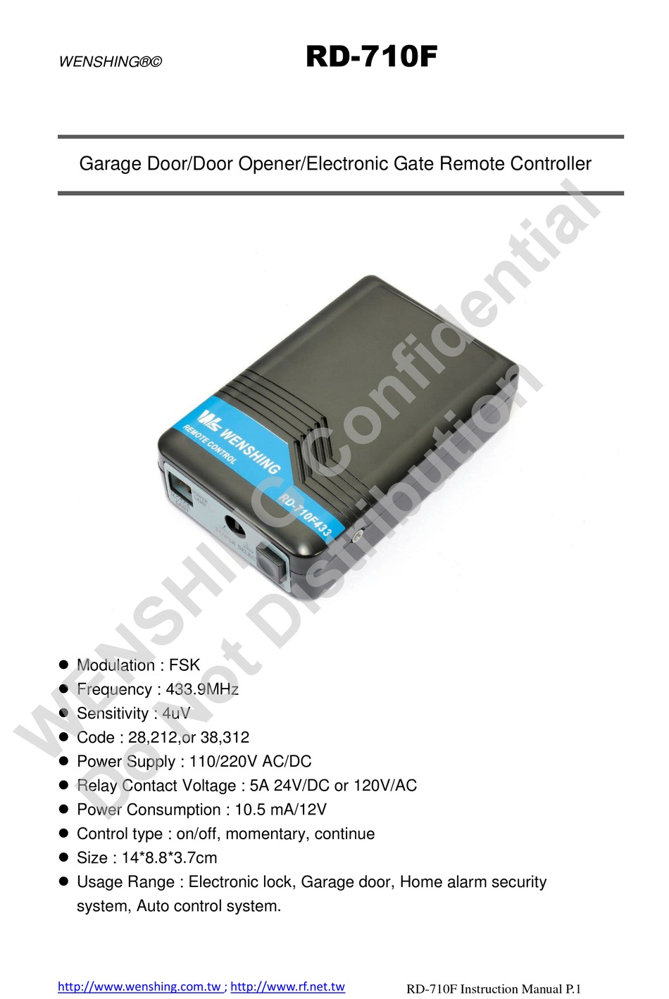 WENSHING RD-710F INSTRUCTION MANUAL Pdf Download | ManualsLib