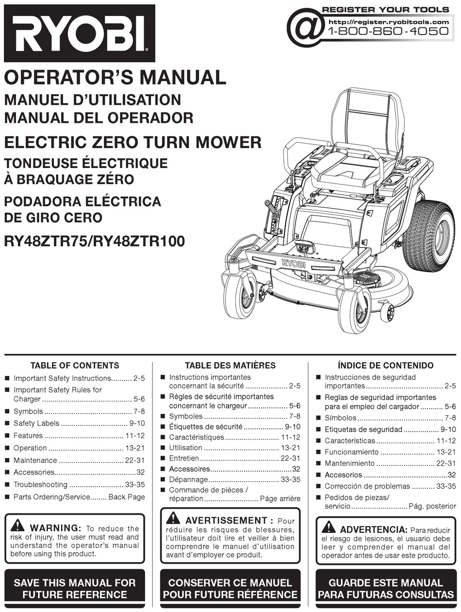 RYOBI RY48ZTR100-1A OPERATOR'S MANUAL Pdf Download | ManualsLib