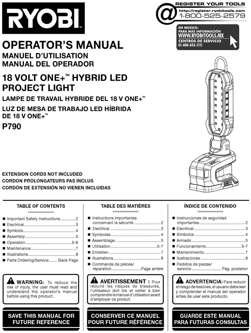 RYOBI VOLT ONE+ P790 OPERATOR'S MANUAL Pdf Download | ManualsLib
