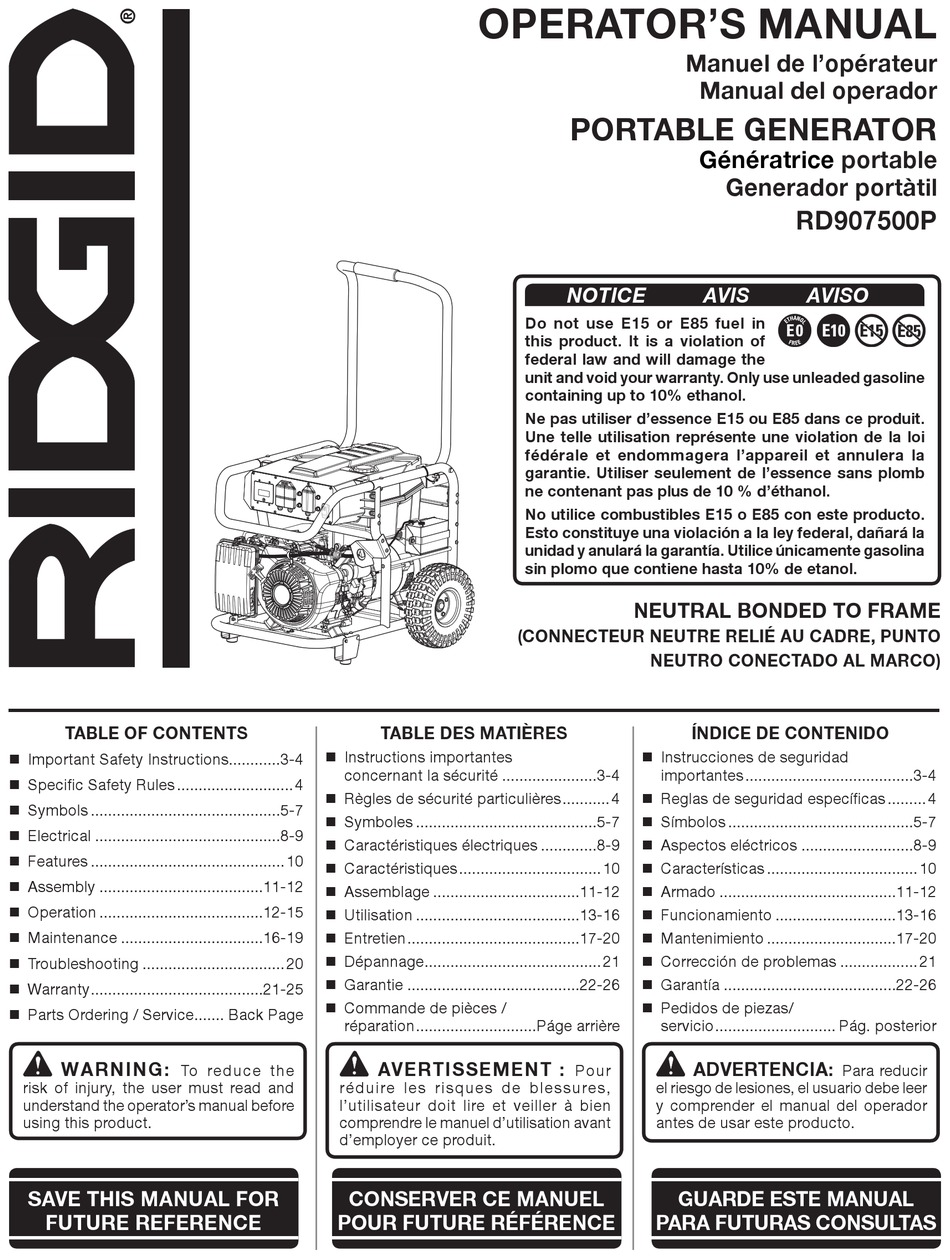RIDGID RD907500P OPERATOR'S MANUAL Pdf Download | ManualsLib