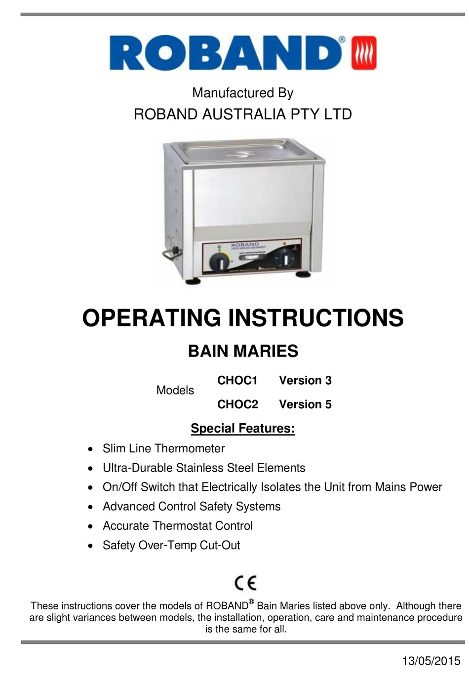 ROBAND CHOC1 OPERATING INSTRUCTIONS MANUAL Pdf Download | ManualsLib