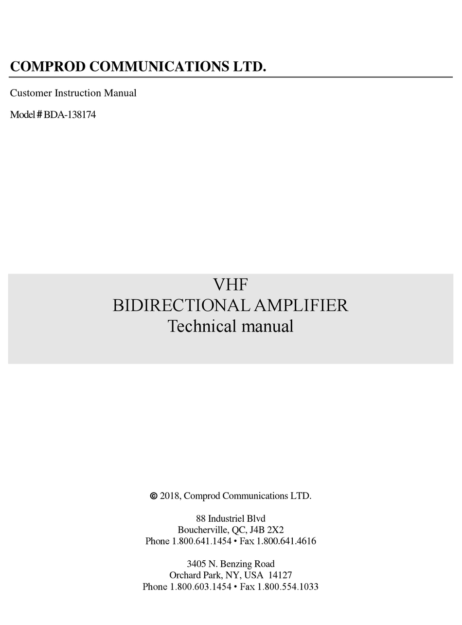 COMPROD COMMUNICATIONS BDA-138174 TECHNICAL MANUAL Pdf Download | ManualsLib