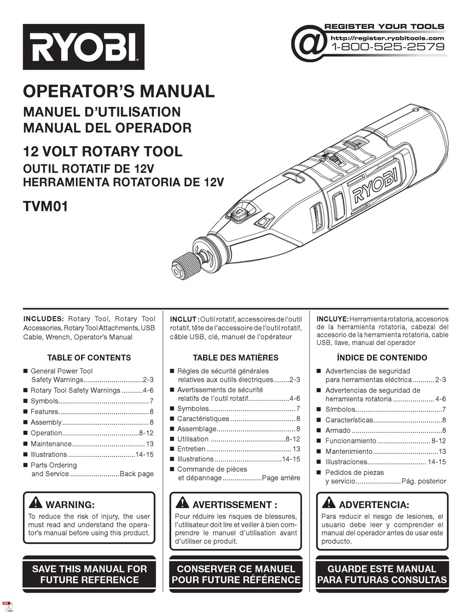 RYOBI TVM01 OPERATOR'S MANUAL Pdf Download | ManualsLib