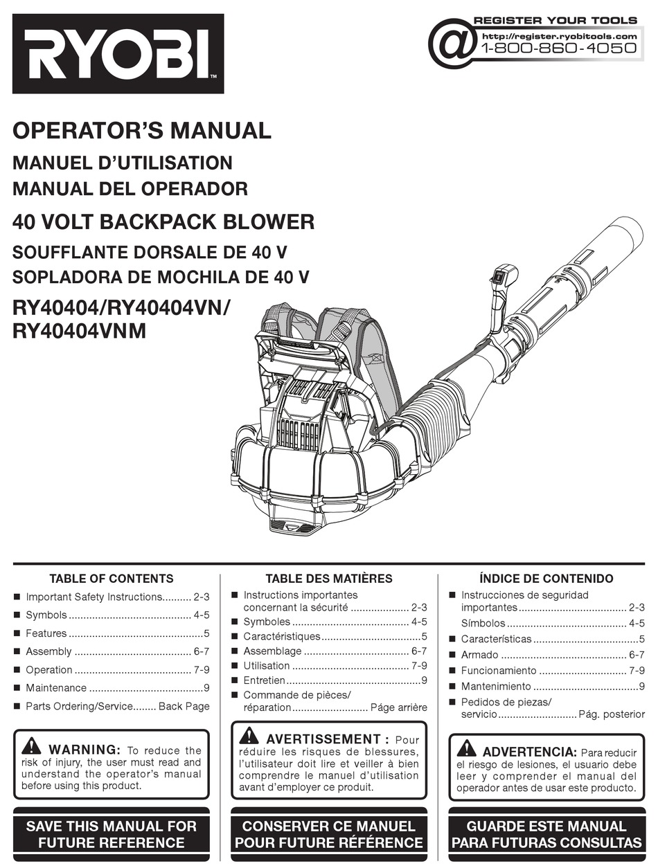 RYOBI RY40404VN OPERATOR'S MANUAL Pdf Download | ManualsLib