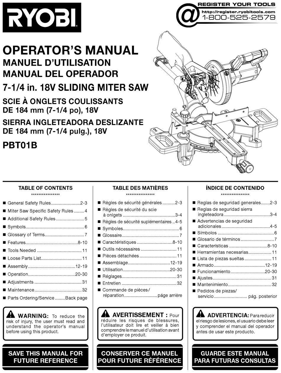 RYOBI PBT01B OPERATOR'S MANUAL Pdf Download | ManualsLib