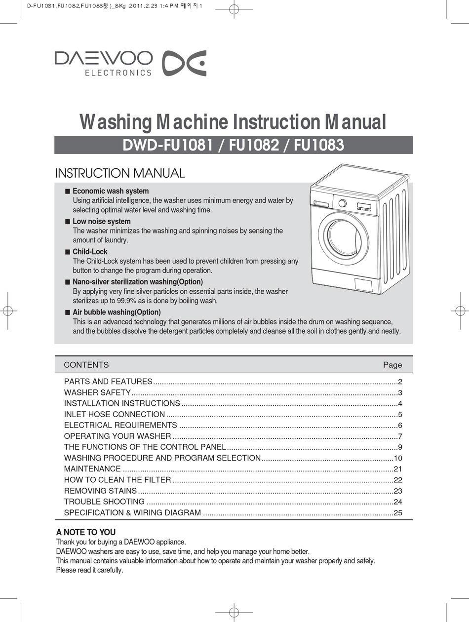 DAEWOO DWD-FU1081 INSTRUCTION MANUAL Pdf Download | ManualsLib
