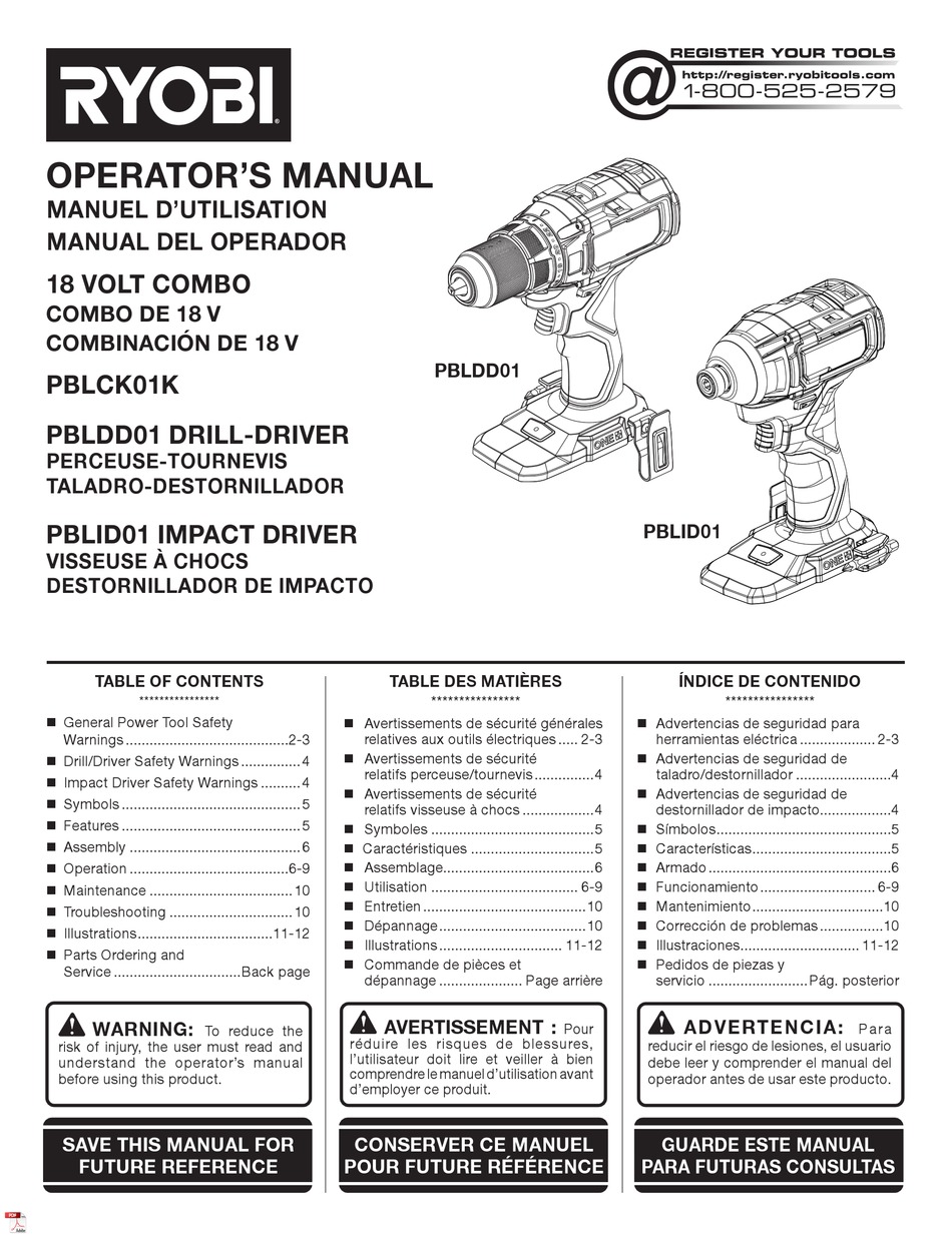 RYOBI PBLCK01K OPERATOR'S MANUAL Pdf Download | ManualsLib