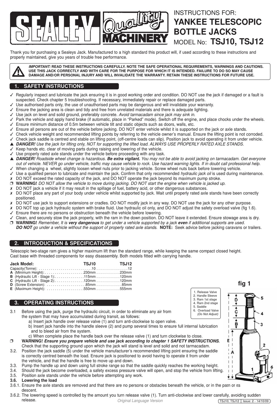 SEALEY TSJ12 INSTRUCTIONS Pdf Download | ManualsLib