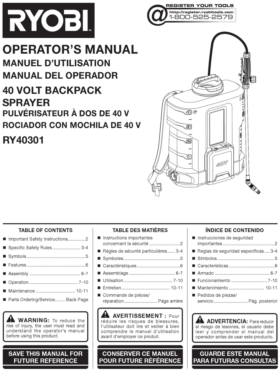 RYOBI RY40301 OPERATOR'S MANUAL Pdf Download | ManualsLib
