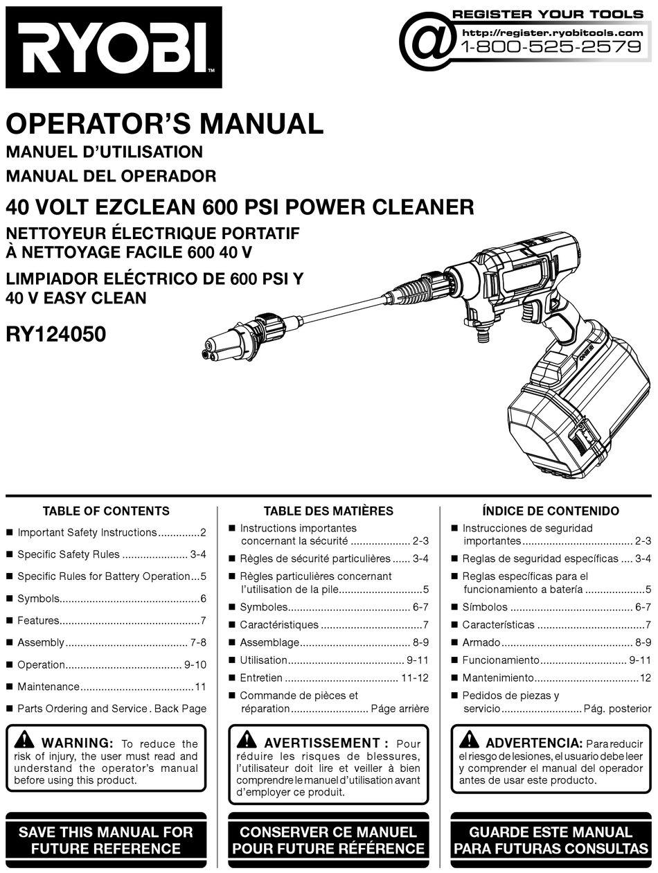 RYOBI RY124050 OPERATOR'S MANUAL Pdf Download | ManualsLib